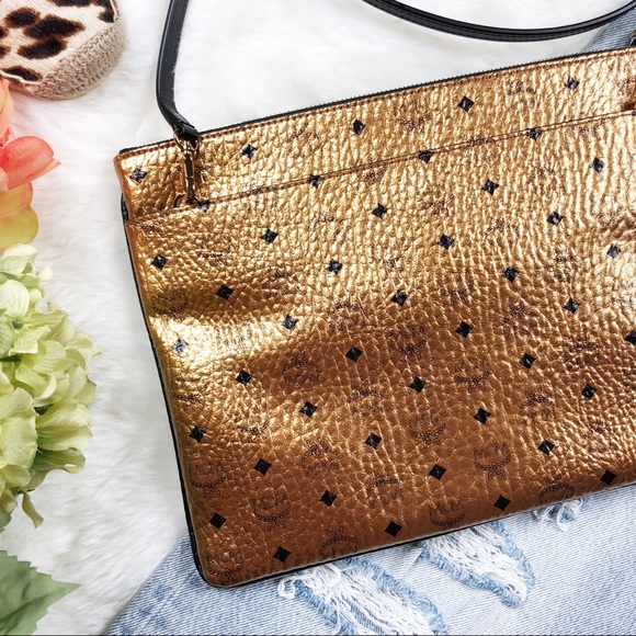 MCM | Bags | Mcm Metallic Gold Pouch Crossbody Purse Clutch | Poshmark